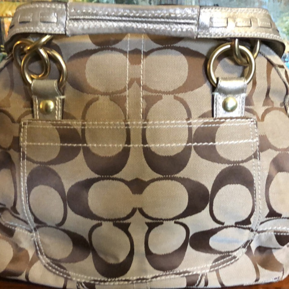 Coach | Bags | Coach Signature Print Purse Metallic Accent | Poshmark